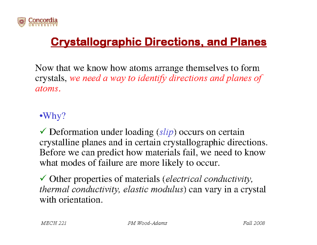 MME Crystal directions and planes - Crystallographic Directions, and ...