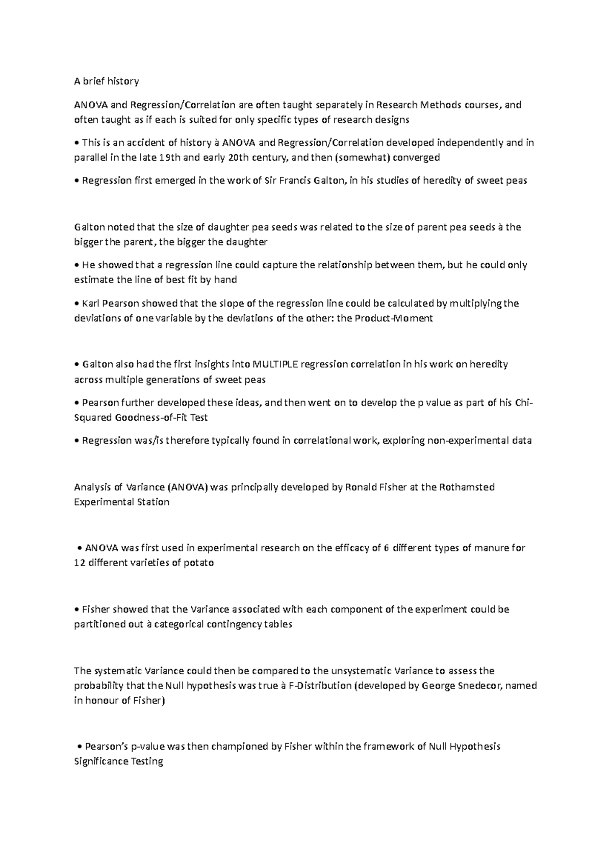 Class 3018 notes - A brief history ANOVA and Regression/Correlation are ...