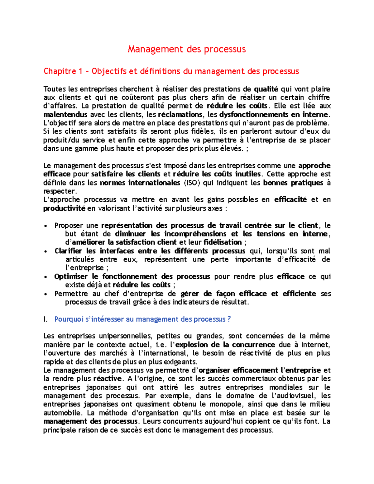 Management des processus word - Management des processus Chapitre 1 ...