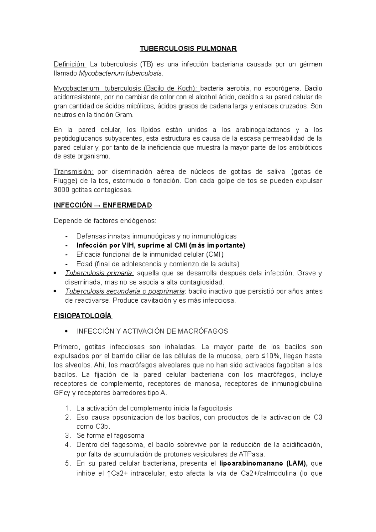 Tuberculosis pulmonar: triptico - Biología - Studocu