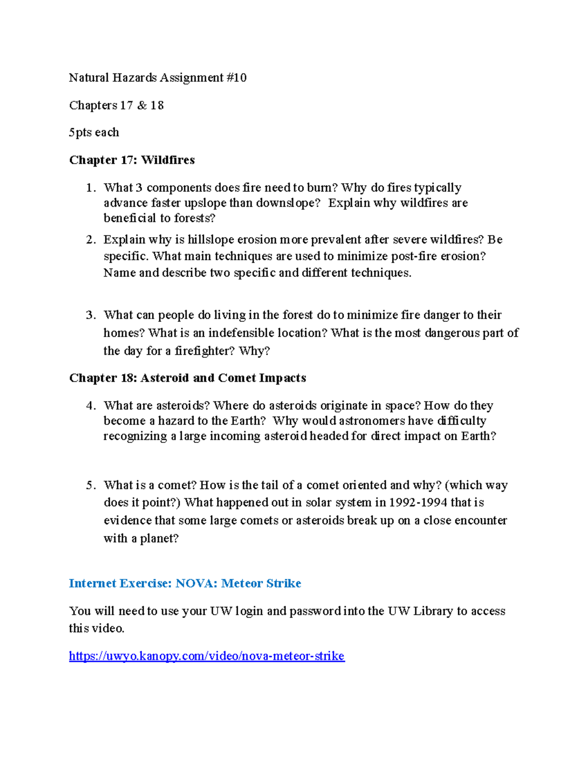 UW NH Assignment 10 - Natural Hazards Assignment #10 Chapters 17 & 18 ...