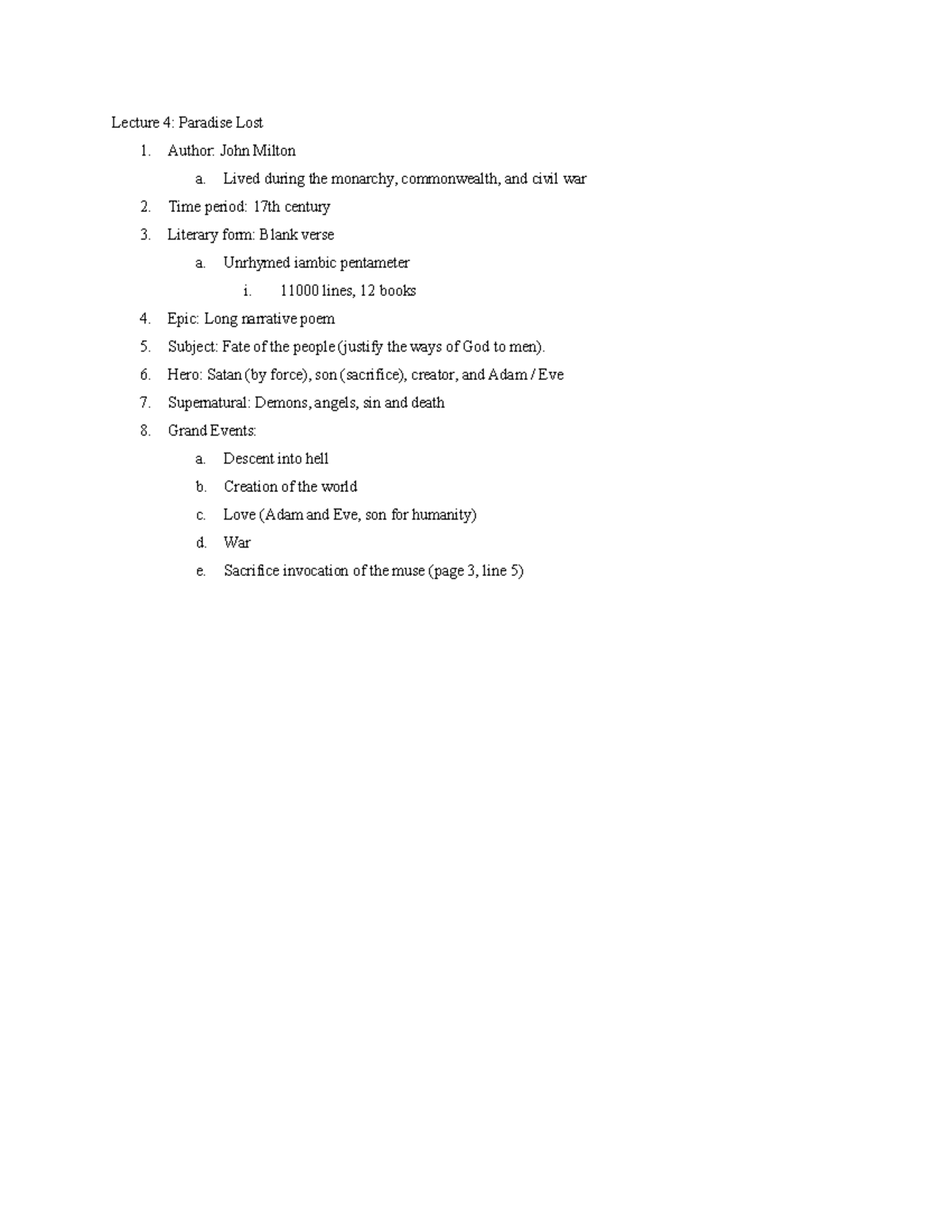 Lecture 4 Paradise Lost - Lecture 4: Paradise Lost 1. Author: John ...