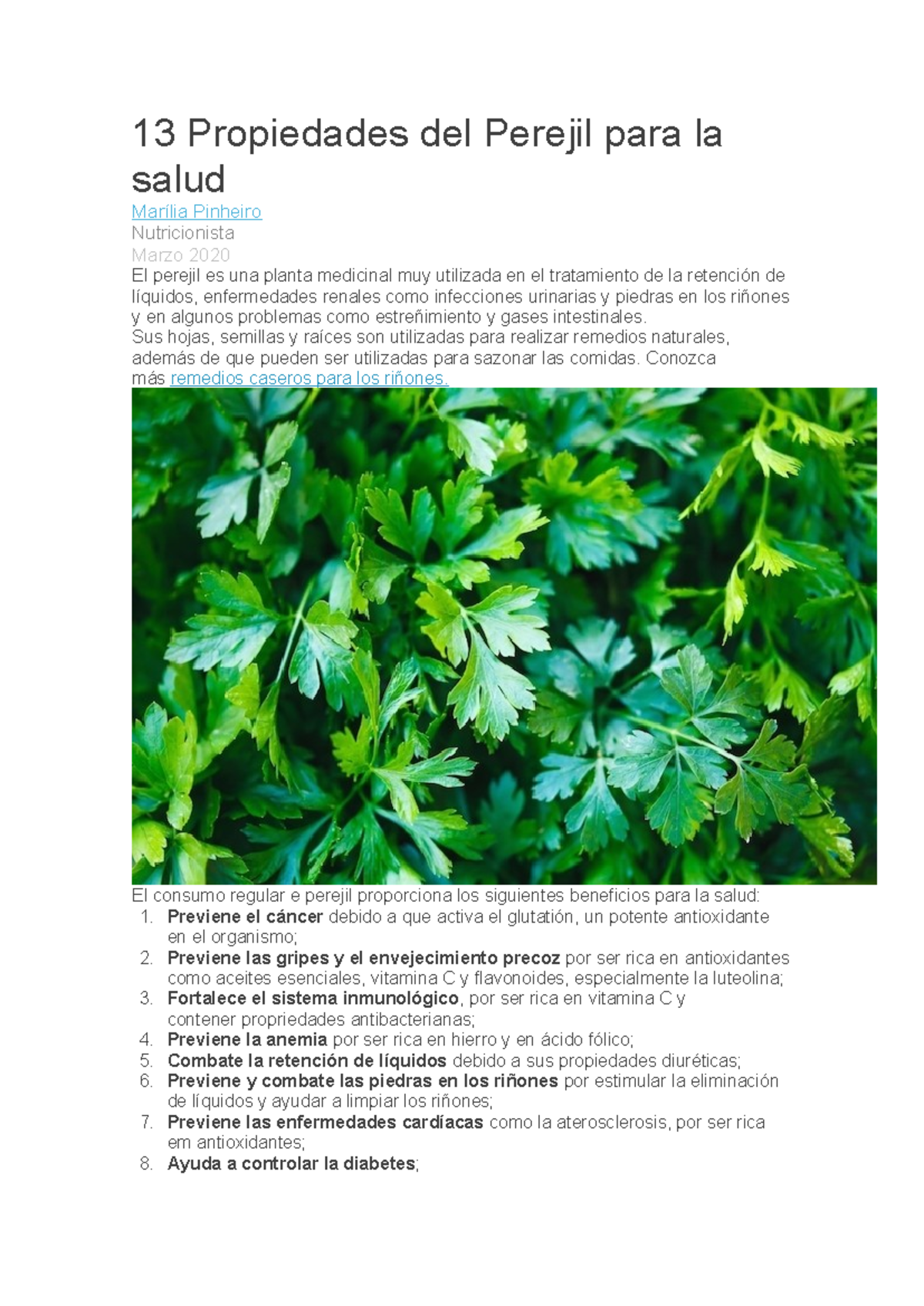 13 Propiedades del Perejil para la salud - 13 Propiedades del Perejil ...