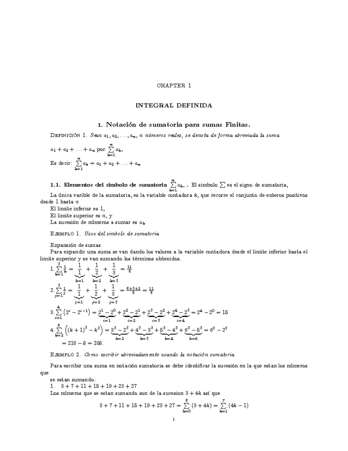 15integral definida - CHAPTER 1 INTEGRAL DEFINIDA 1. NotaciÛn de ...