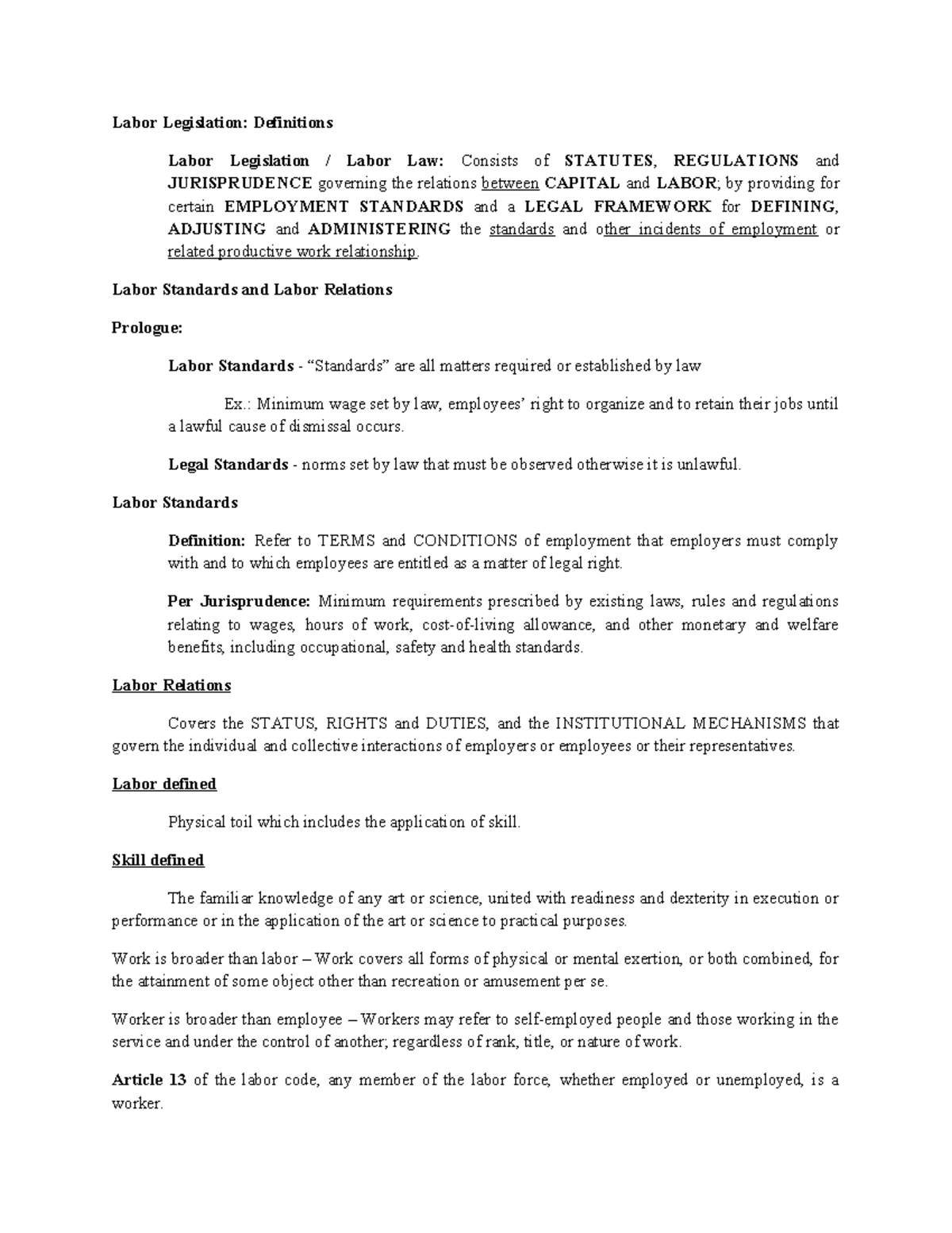 Scribfree - Labor law notes - Labor Legislation: Definitions Labor ...