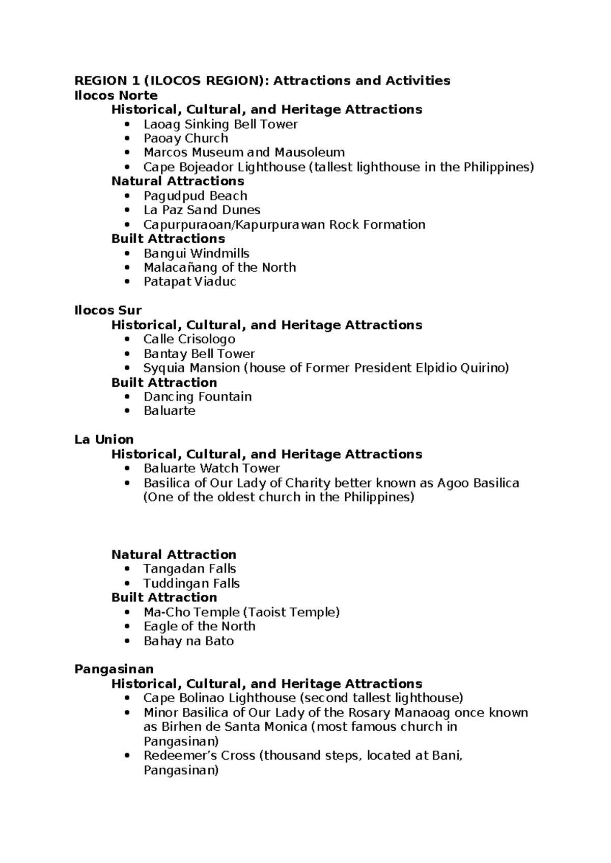 Regions' Attractions AND Activities - REGION 1 (ILOCOS REGION ...