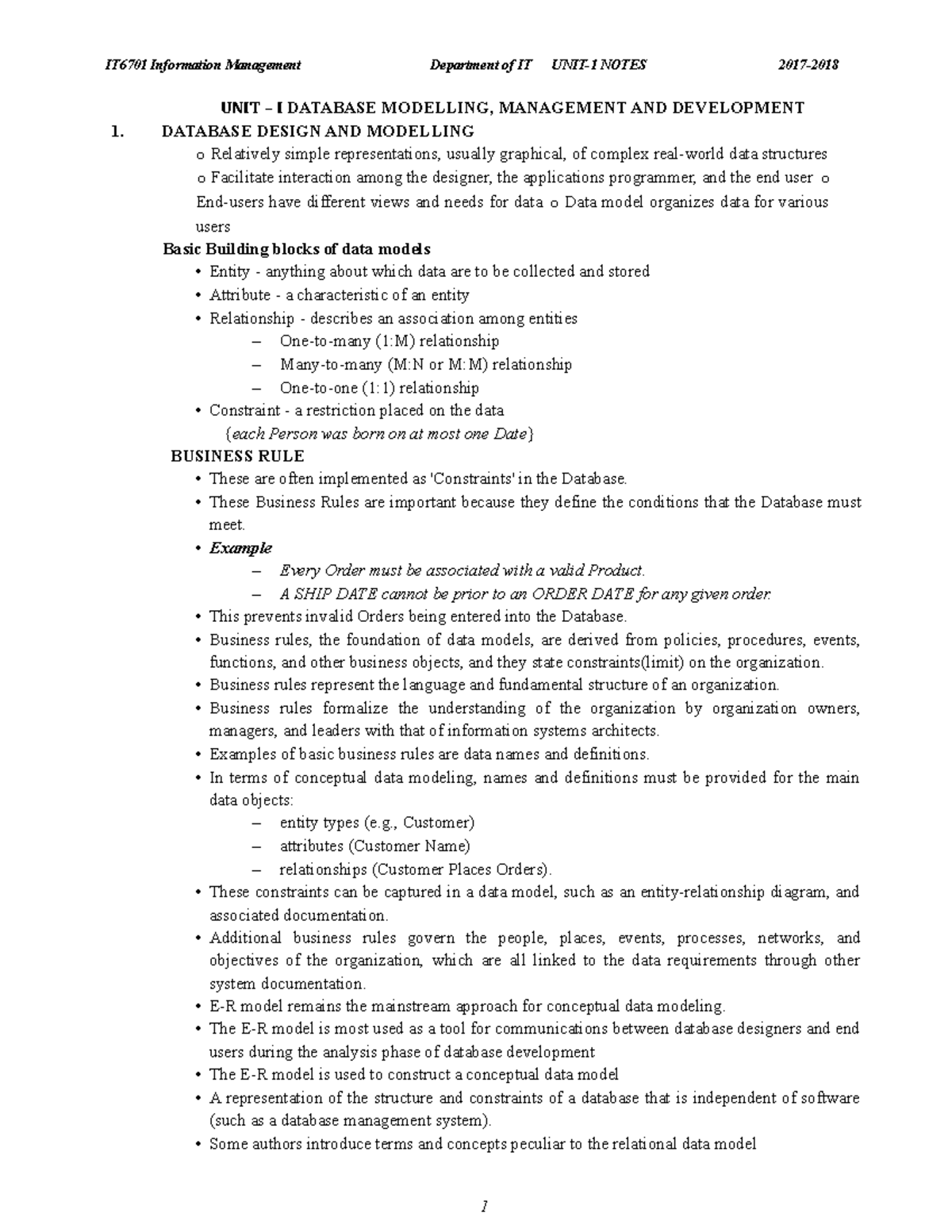 Information Management unit 1 notes - IT6701 Information Management 1 ...