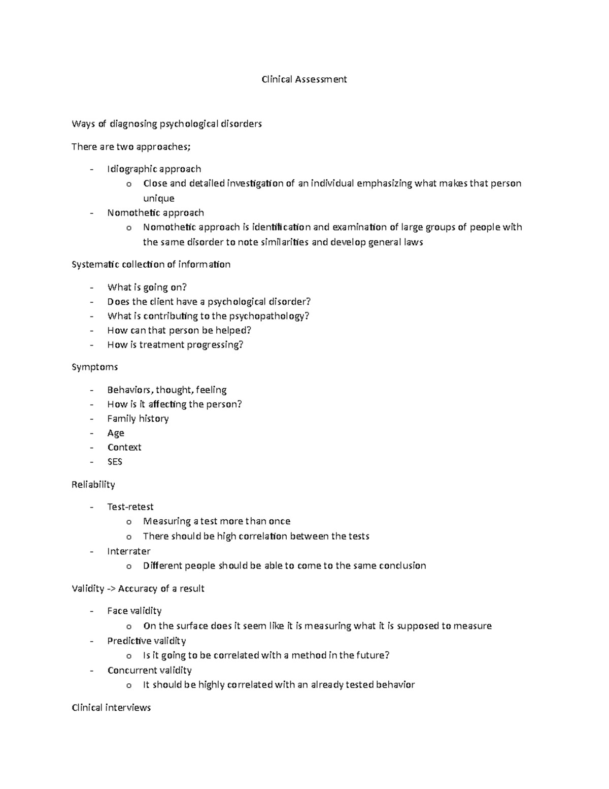 Clinical Assessment and Research Methods - Clinical Assessment Ways of ...