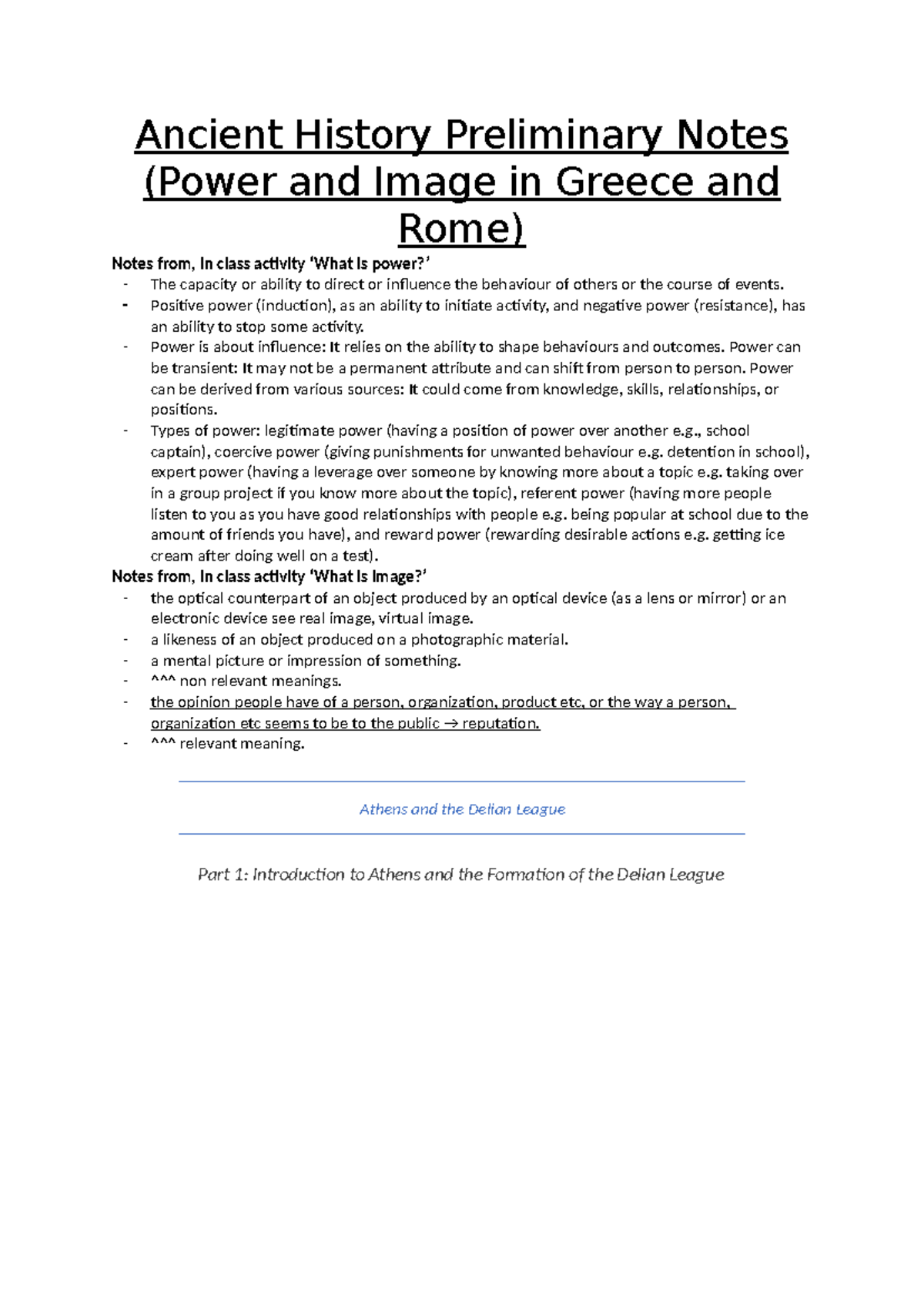 Ancient History Preliminary Notes (Power and Image in Greece and Rome ...