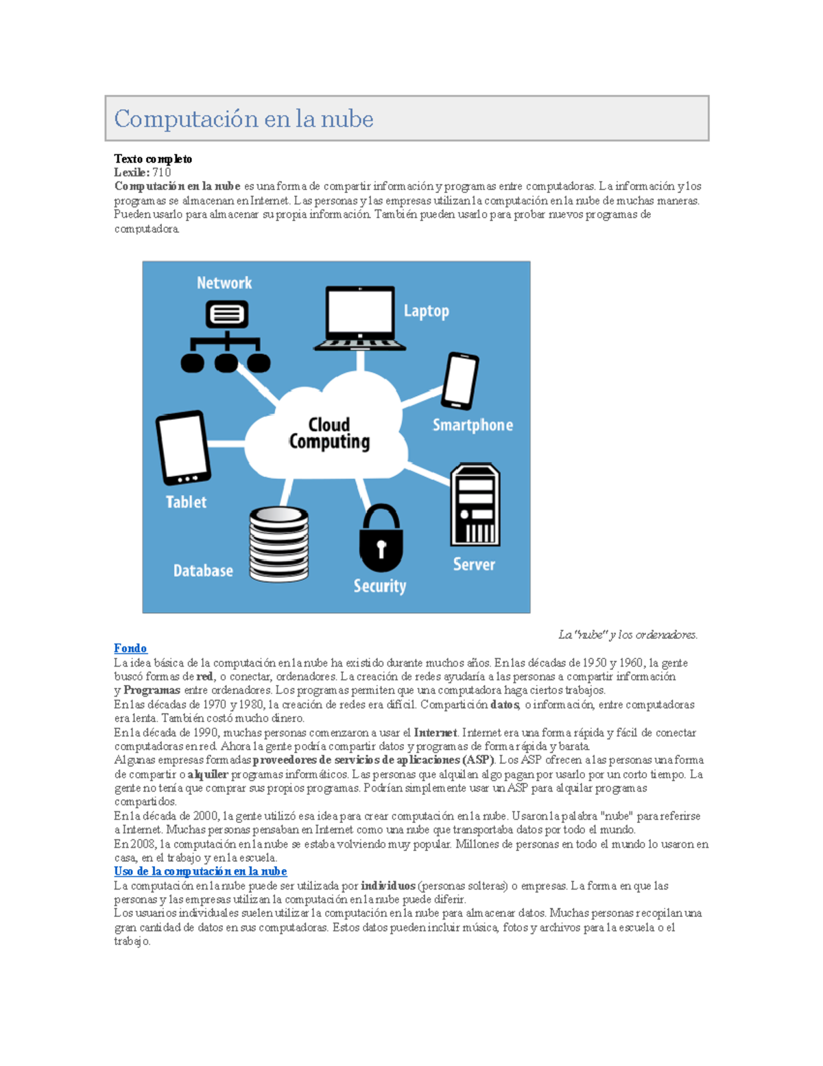 Cloud Computing - Computación en la nube Texto completo Lexile: 710 ...