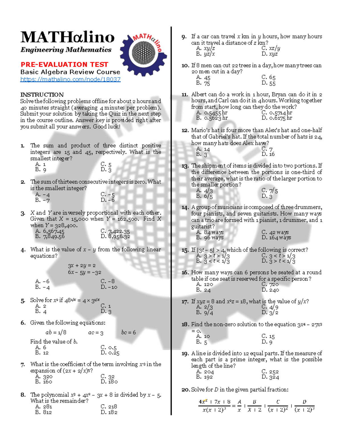 Prestest basic algebra review 0 - MATHalino Engineering Mathematics PRE ...