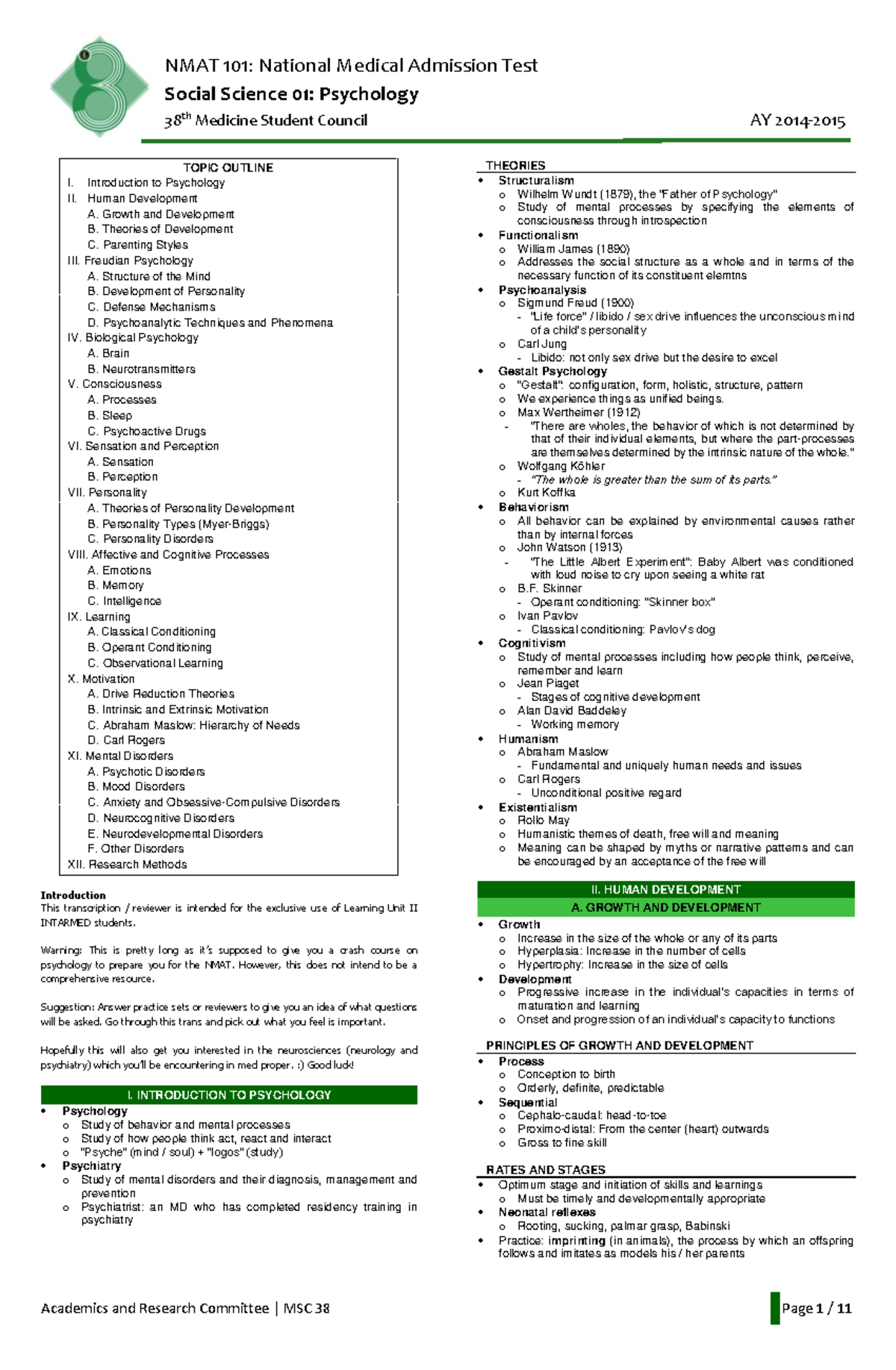 Intarmed 2017 Psych trans (high yield af) - NMAT 101: National Medical ...