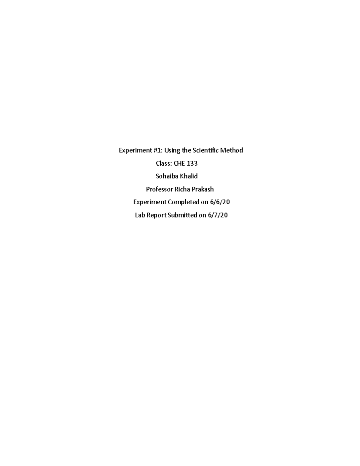 Chem 133 Lab Report 1 - CHE 133 - SCCC - Studocu