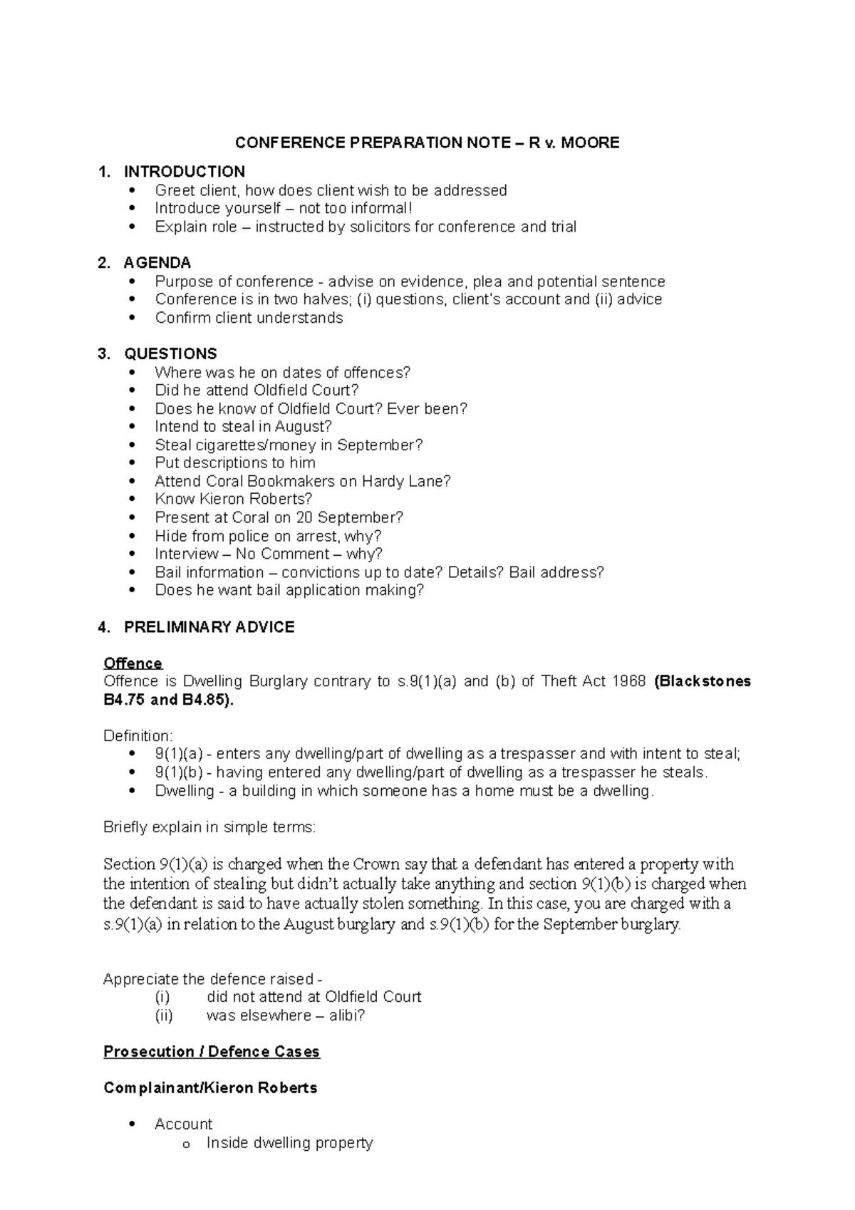 BTC2 Con W12 R v. Moore - Conference Preparation Note - CONFERENCE ...