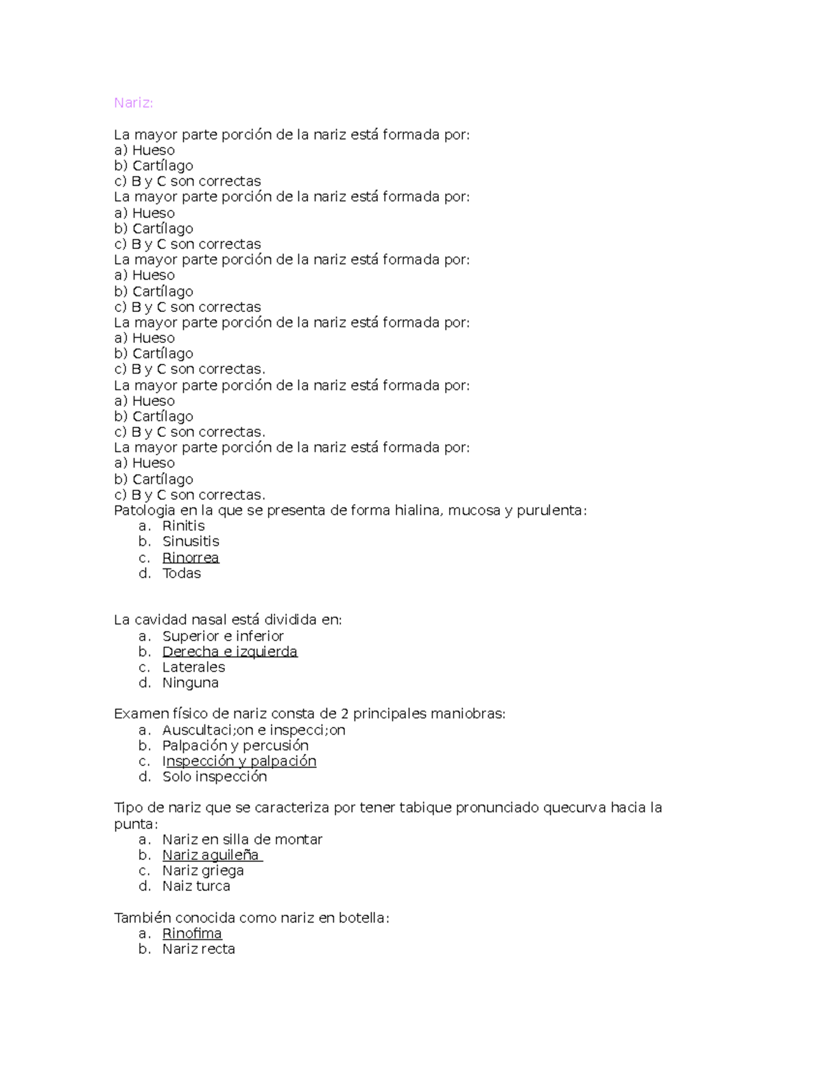 Preguntas Narizyboca - nariz y boca semiologia - Nariz: La mayor parte ...
