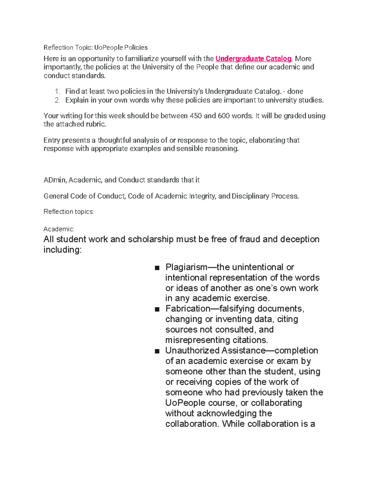 Reflection Topic Uo People Policies - Reflection Topic: UoPeople ...