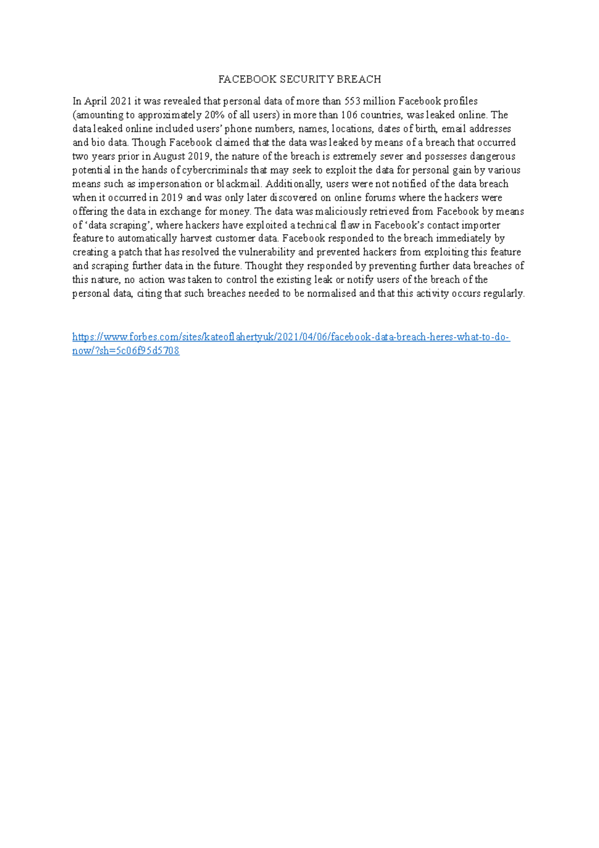 Facebook Security Breach - FACEBOOK SECURITY BREACH In April 2021 it ...