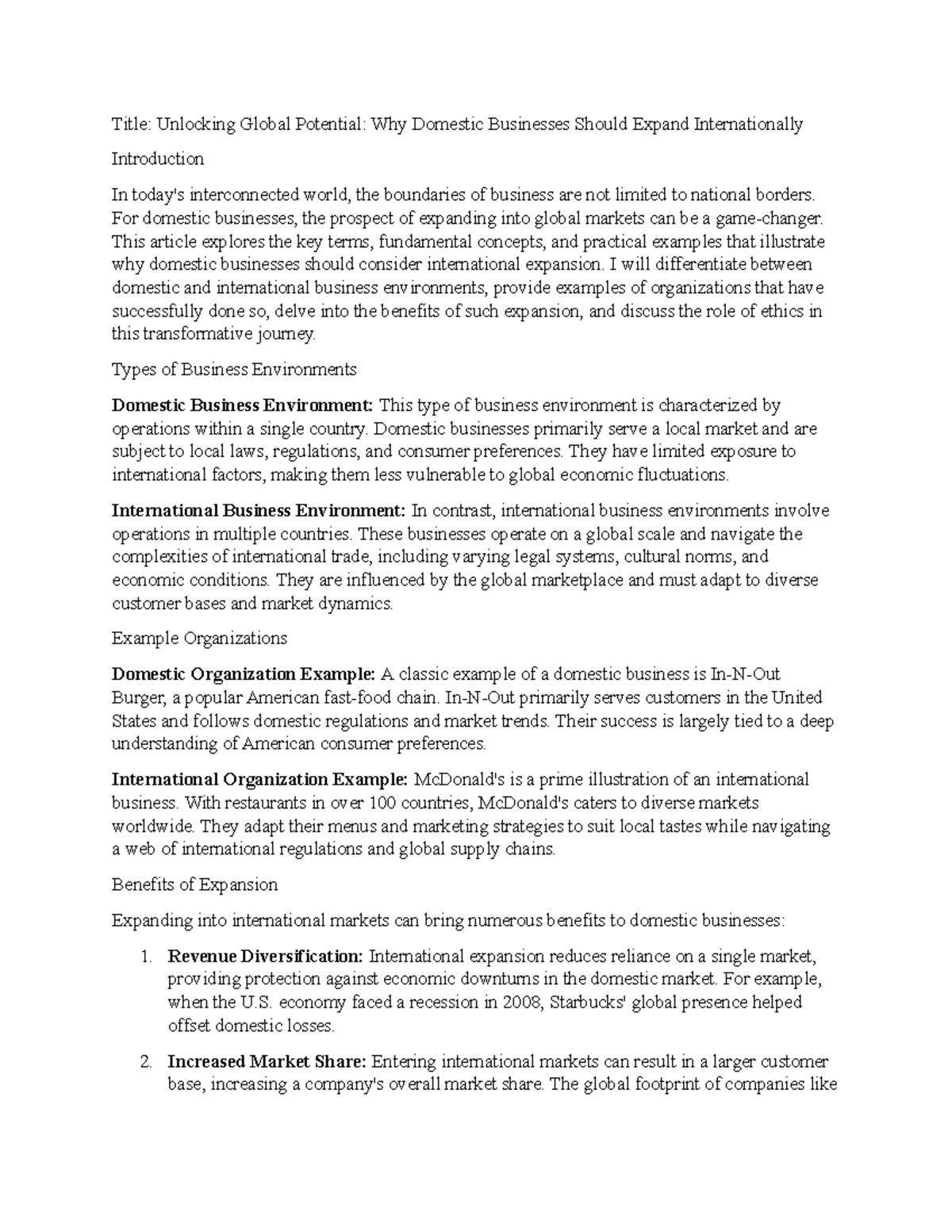 Module 1 Global Dimensions in Business - Title: Unlocking Global ...