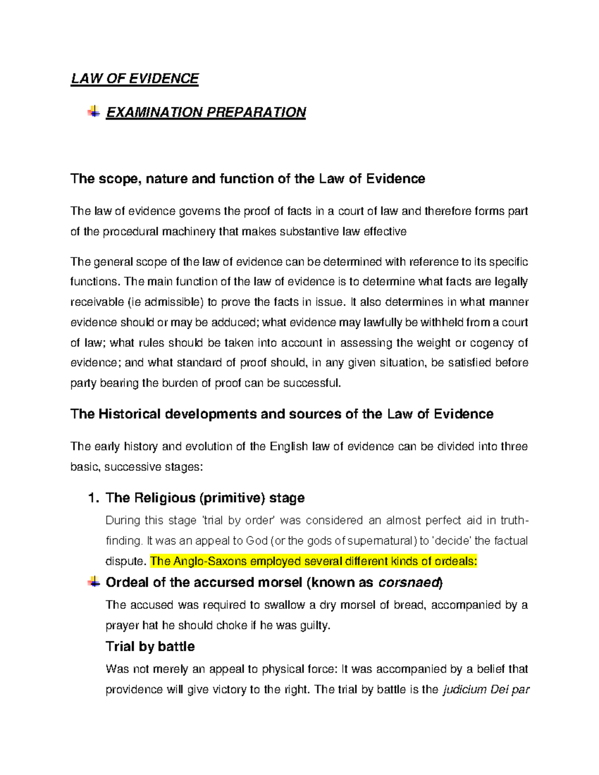 LAW OF Evidence Special Notes - LAW OF EVIDENCE EXAMINATION PREPARATION ...