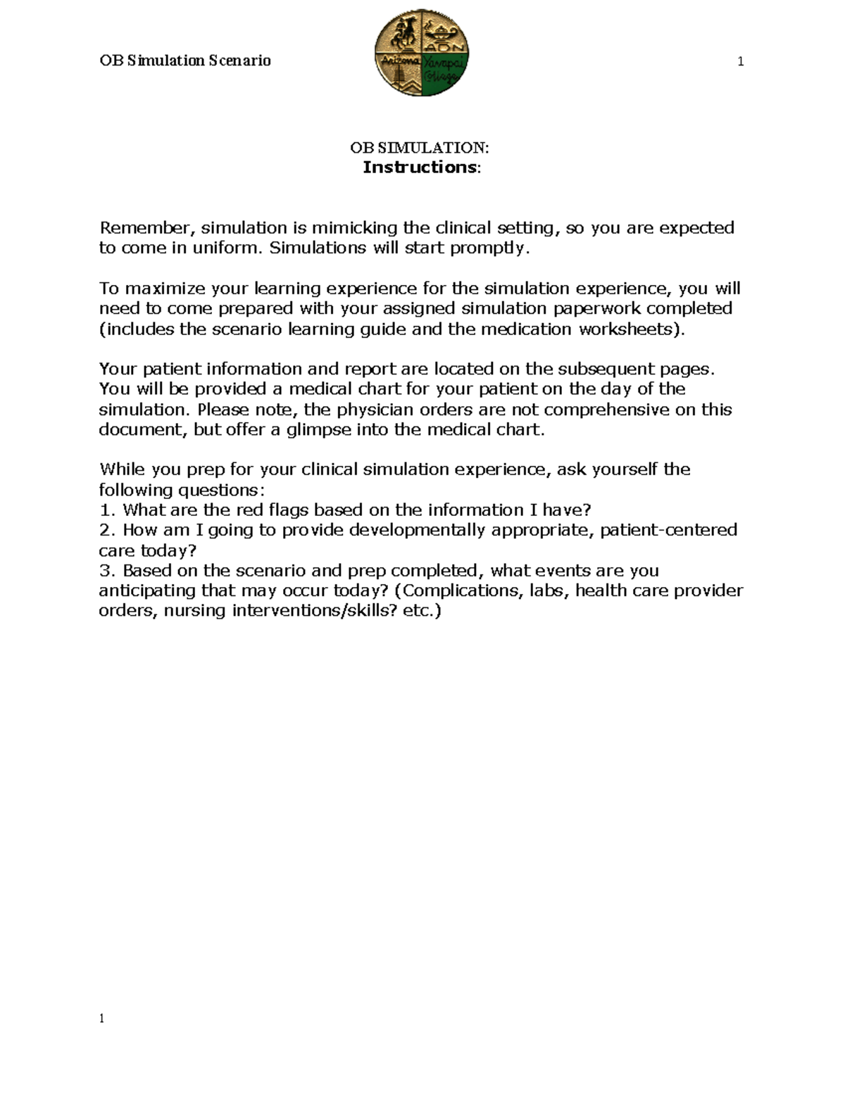 OB Simulation PREP for Student - OB SIMULATION: Instructions: Remember, simulation is mimicking ...