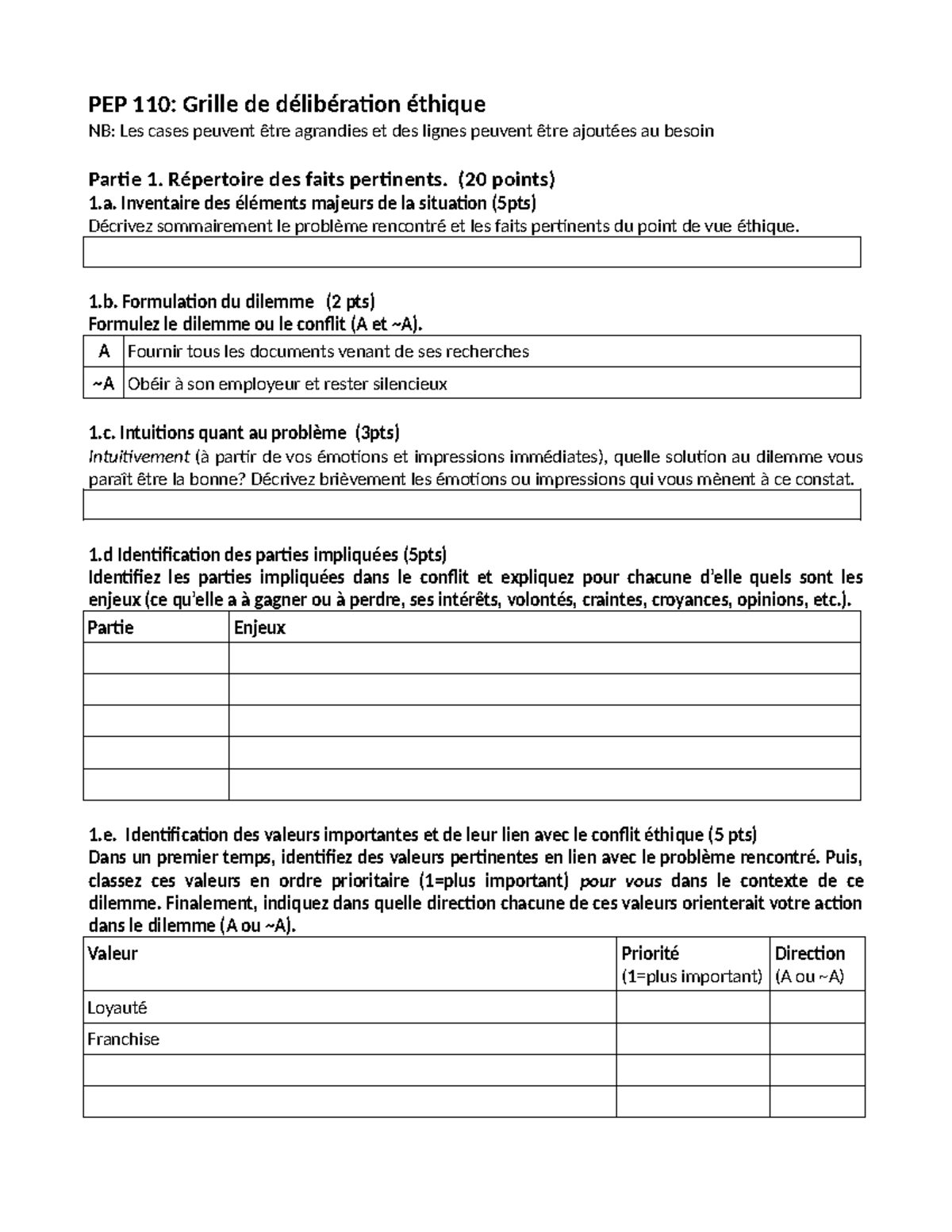 PEP 110 Grille de délibération éthique - PEP 110: Grille de ...