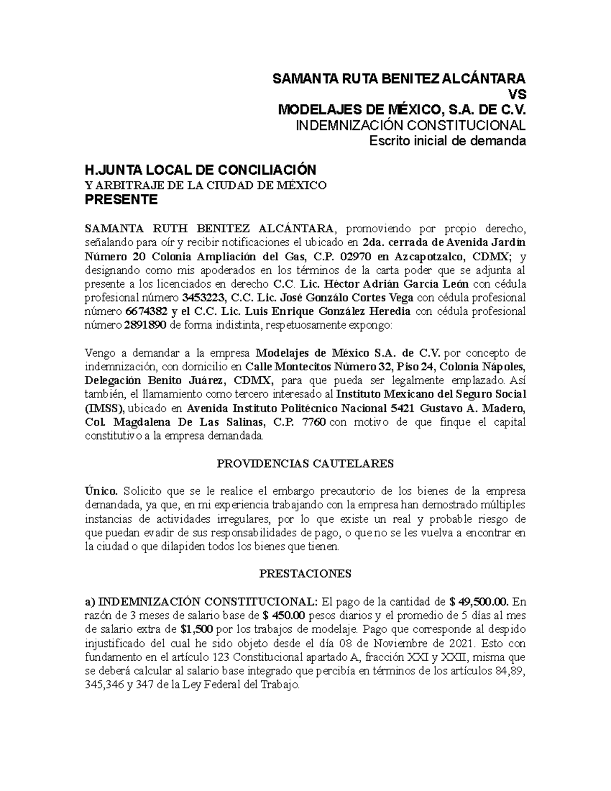 Demanda equipo DOCE - SAMANTA RUTA BENITEZ ALCÁNTARA VS MODELAJES DE ...