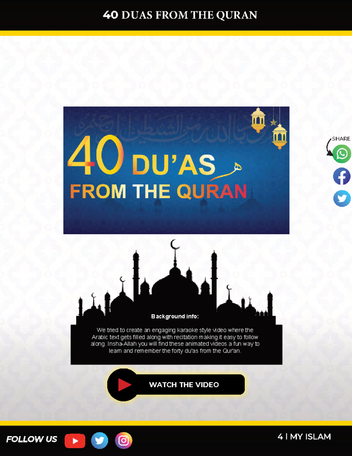 40 rabbana dua book My Islam - 4 l MY ISLAM 4 l4 l MY ISLMY ISLAMAM 40 DUAS FROM THE QURAN WATCH ...