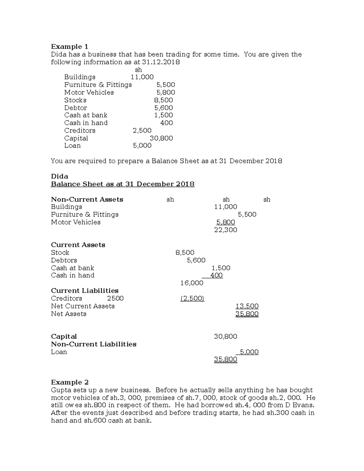 Example of Balance Scheet -2 (1) (1) - Example 1 Dida has a business ...