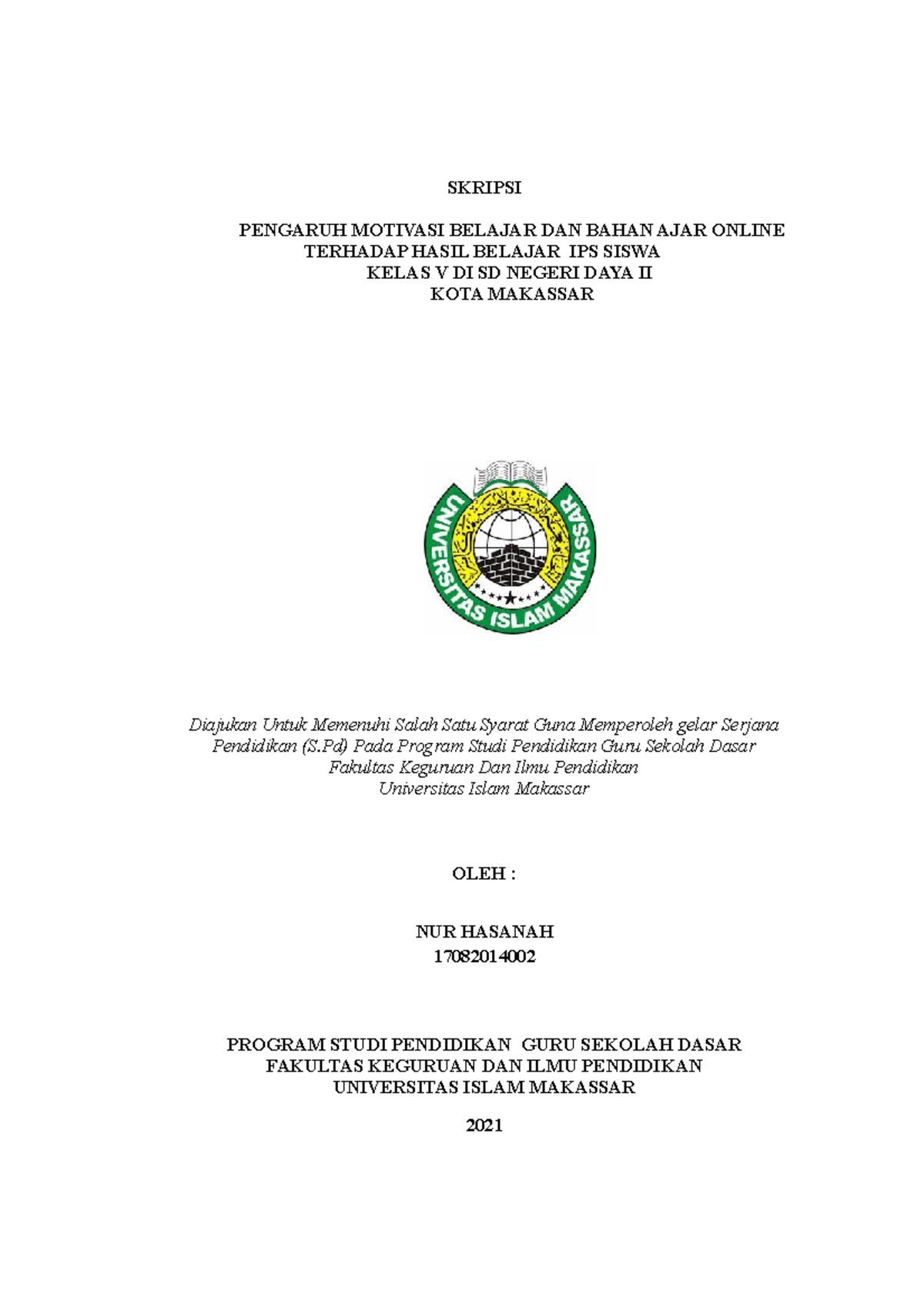 Skipsi Nur - skripsi - SKRIPSI PENGARUH MOTIVASI BELAJAR DAN BAHAN AJAR ...