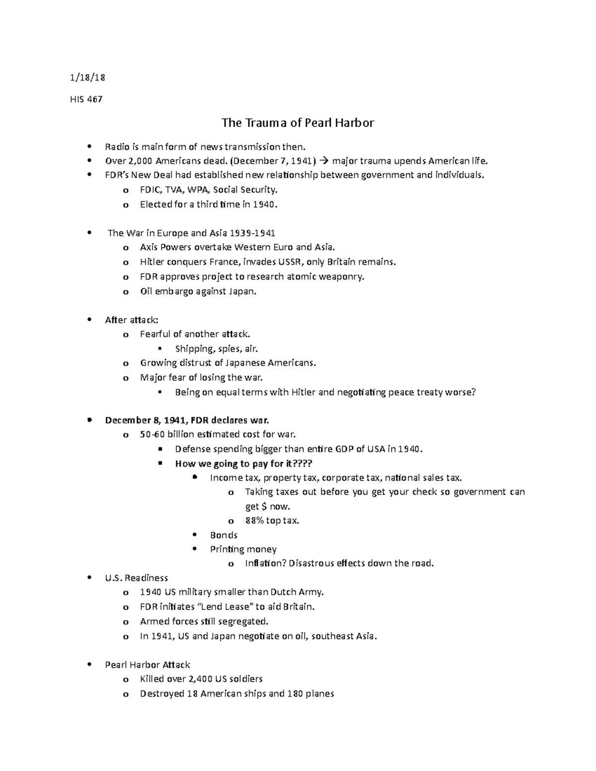 Jan 18 Course Overview - 1/18/ HIS 467 The Trauma of Pearl Harbor Radio ...