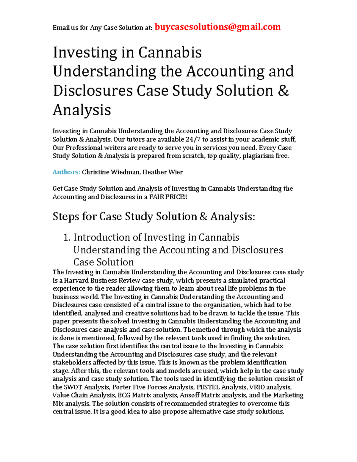 Investing in Cannabis Understanding the Accounting and Disclosures Case ...