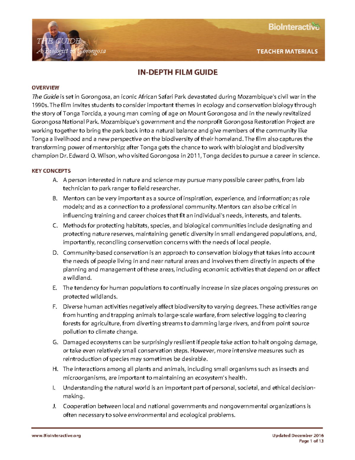 IDG Guide - Just math - BioInteractive Updated December 2016 THE GUIDE TEACHER MATERIALS A ...