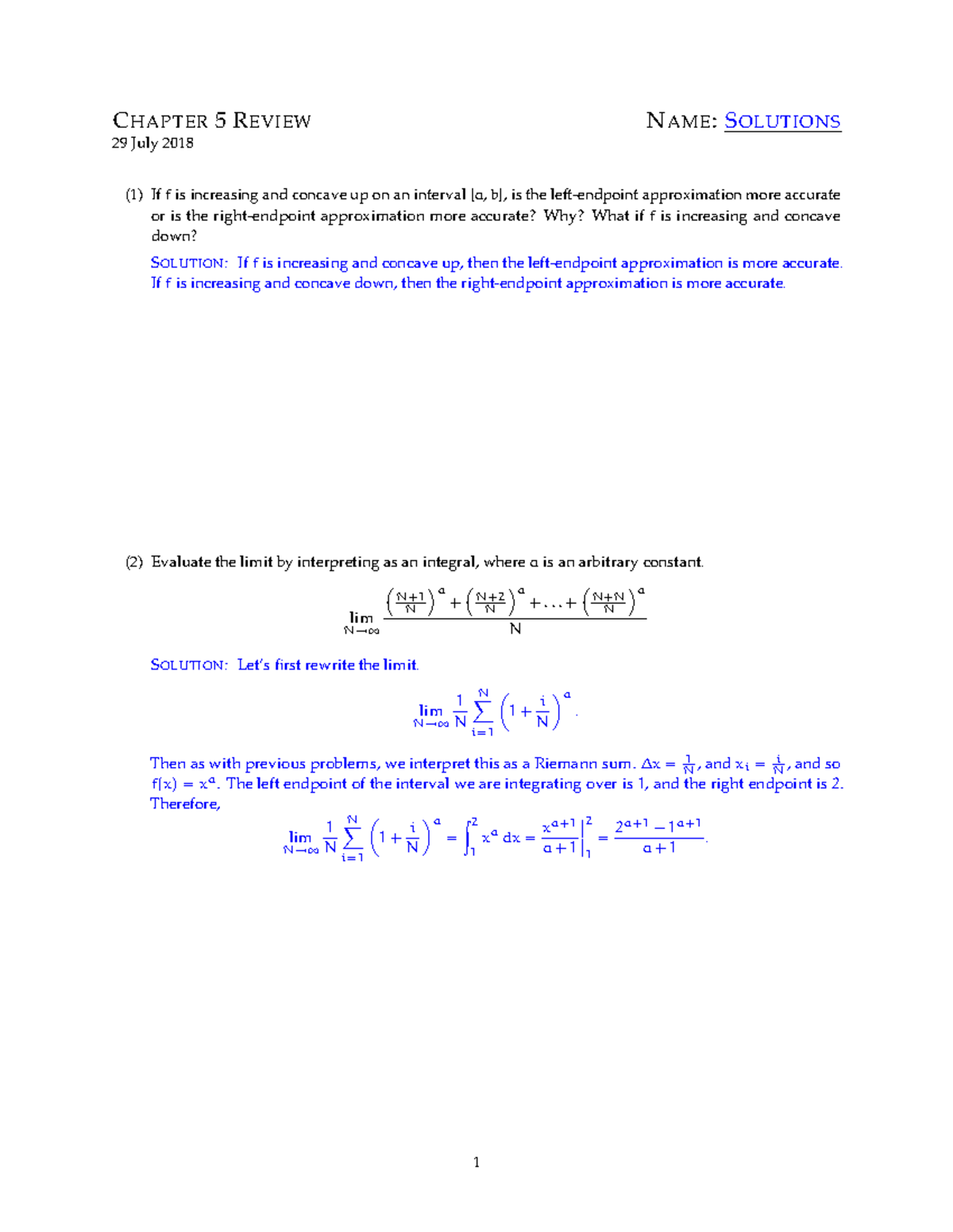 18su 1910 handout 05 solutions - CHAPTER 5 REVIEW NAME: SOLUTIONS 29 ...