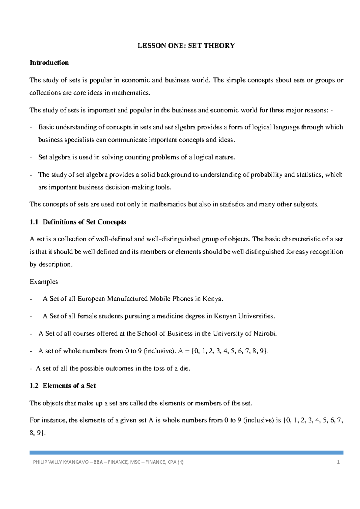 Lesson 1 - Set Theory - Educative - LESSON ONE: SET THEORY Introduction ...