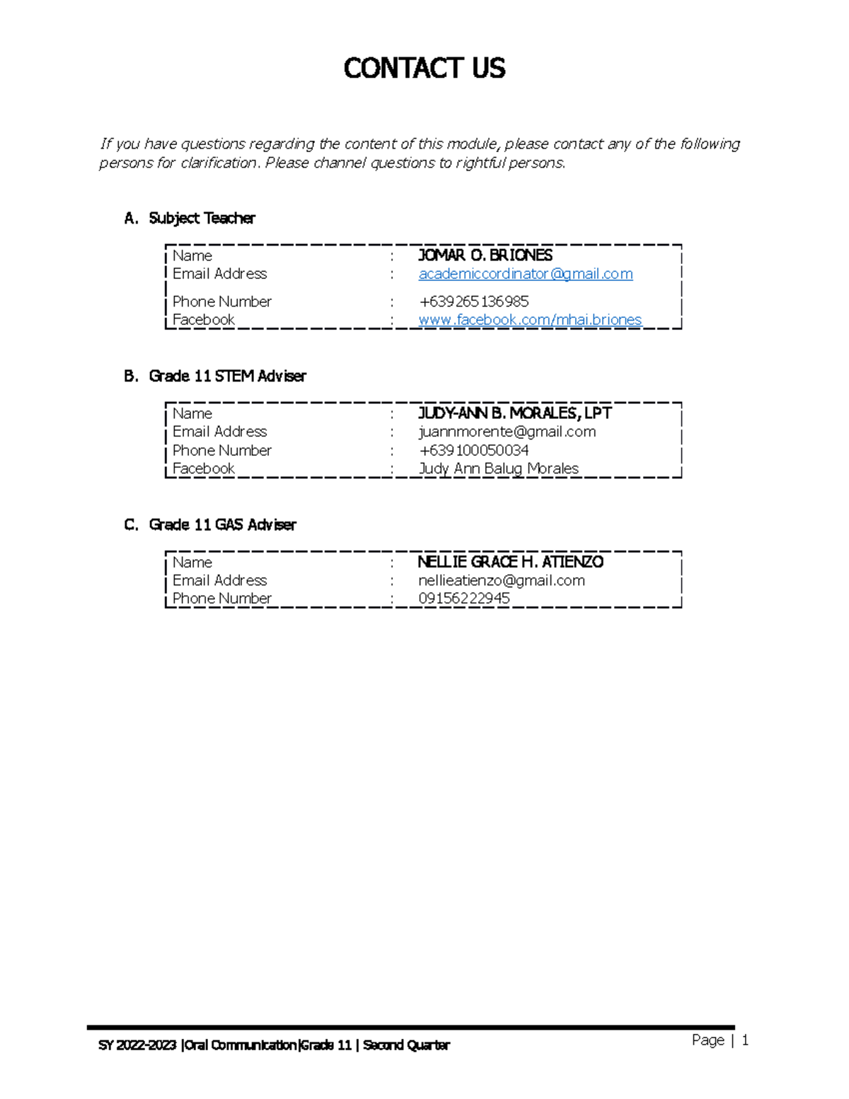 Oral Communication Q2 BED Draft.09 - CONTACT US If you have questions ...