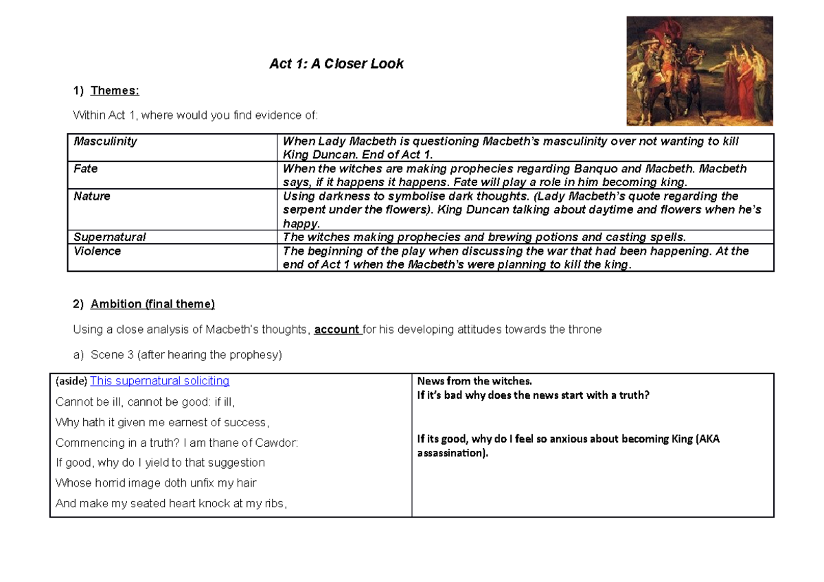 A Closer Look at the themes in Macbeth - Act 1: A Closer Look 1) Themes ...