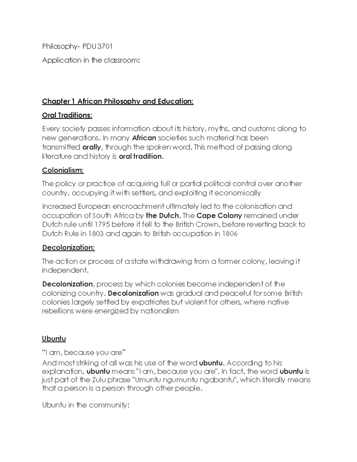 PDU Important Notes - Philosophy- PDU 3701 Application in the classroom ...
