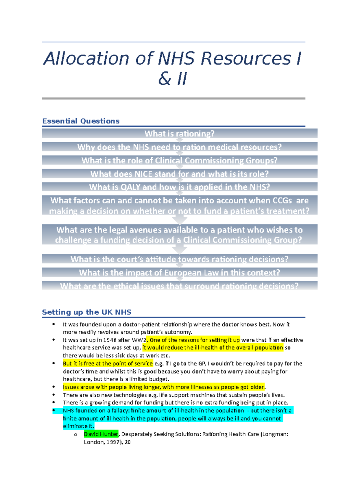 Allocation of NHS Resources I & II - Allocation of NHS Resources I & II ...