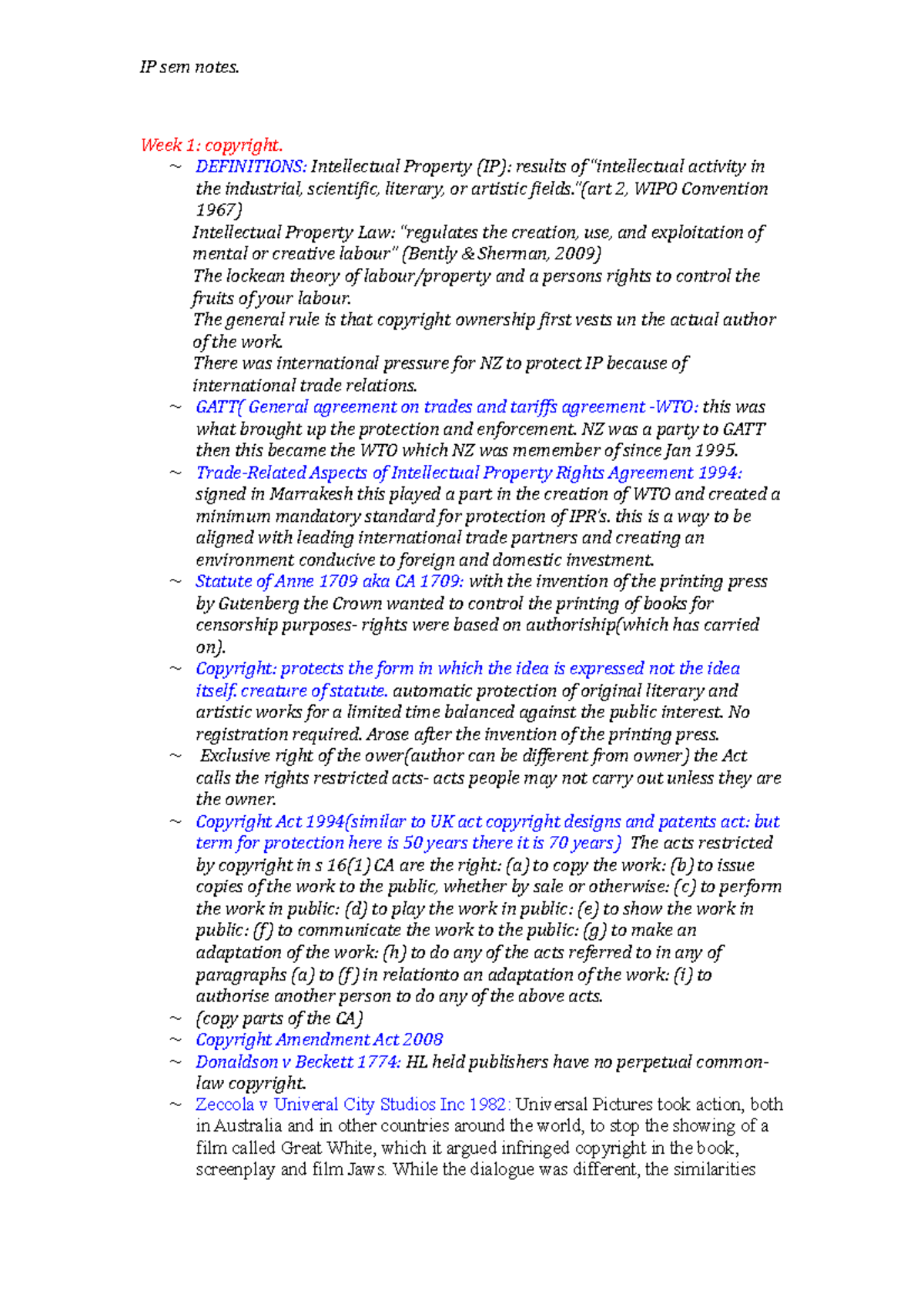 Ip exam notes - Summary Principles of Intellectual Property - IP sem ...