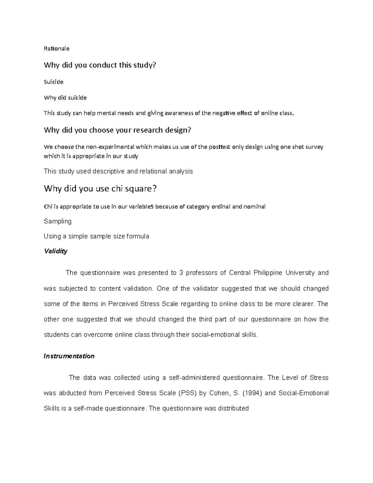 Researchhhh - non - Rationale Why did you conduct this study? Suicide Why did suicide This study ...