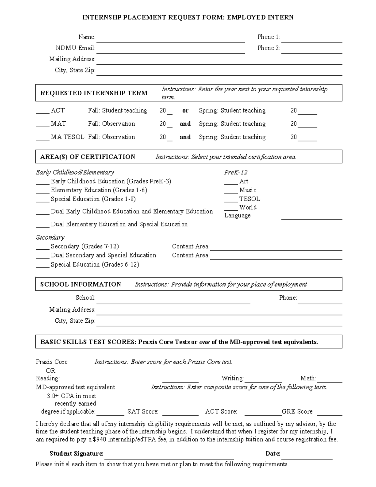 Internship Placement Request-Employed Intern fnl - INTERNSHP PLACEMENT ...