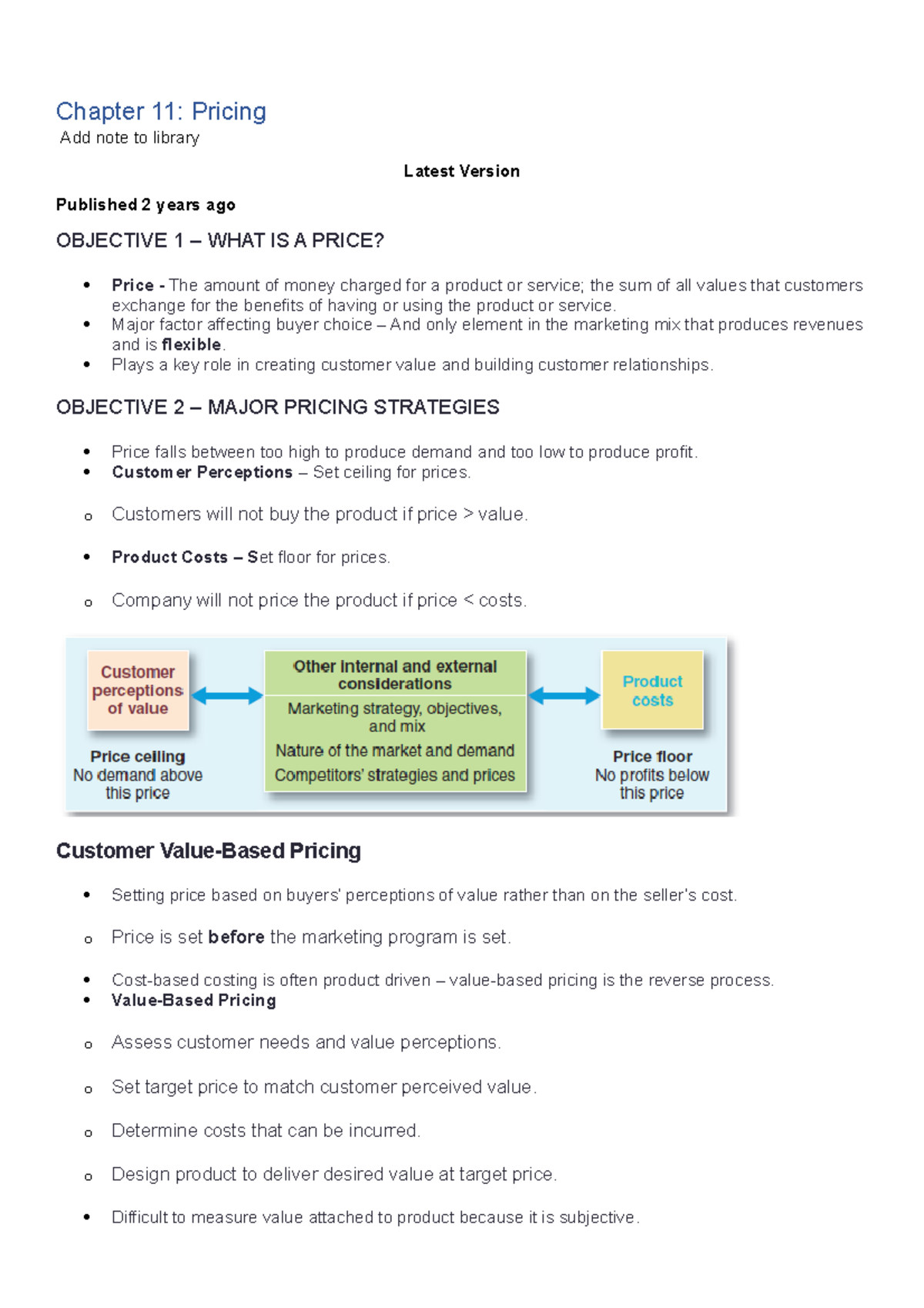 Pricing - notes - Chapter 11: Pricing Add note to library Latest ...