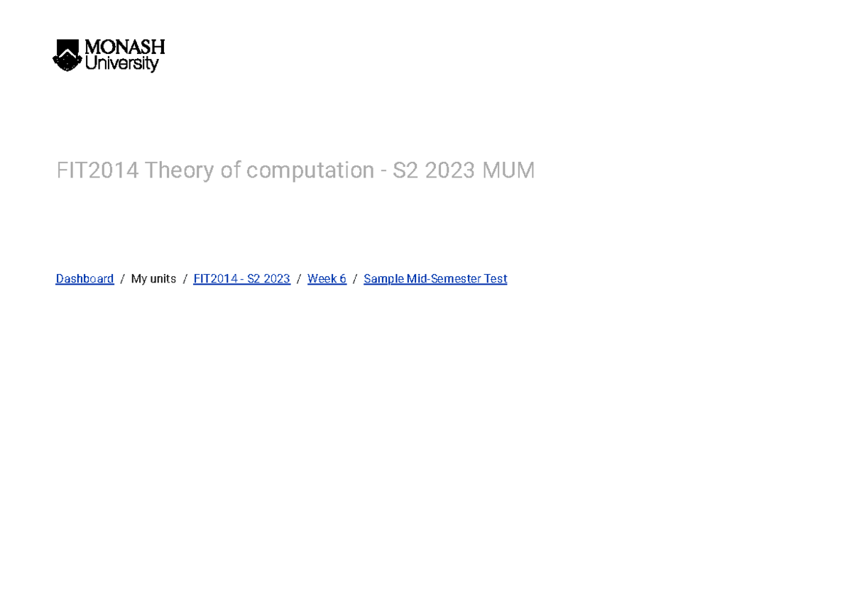 Sample Mid-Semester Test Attempt review - Dashboard / My units ...