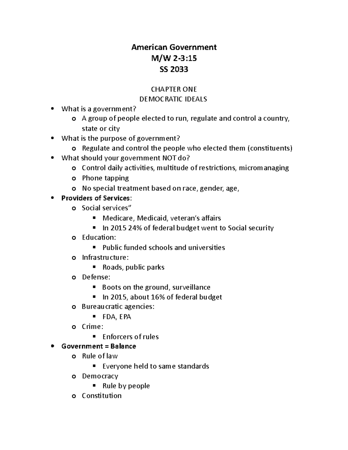 American Government - Lecture notes 1 - American Government SS 2033 ...