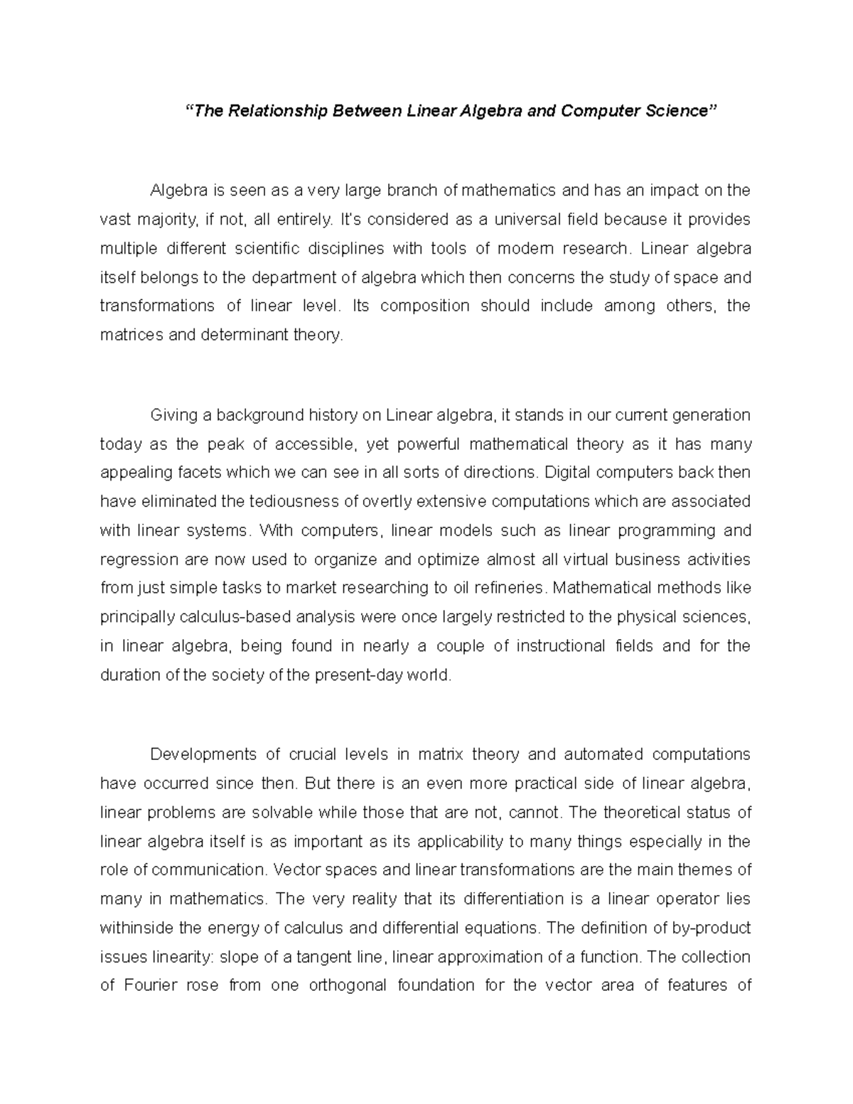 Relationship of linear algebra and comsci - “The Relationship Between ...