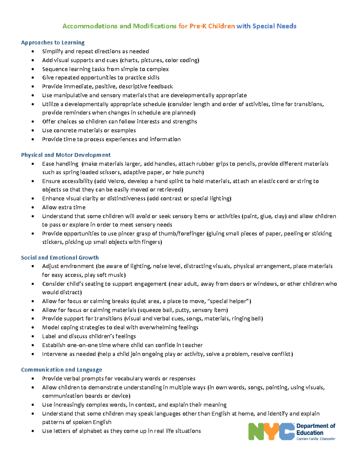 Accommodations and Modifications for Pre K Children with Special Needs ...