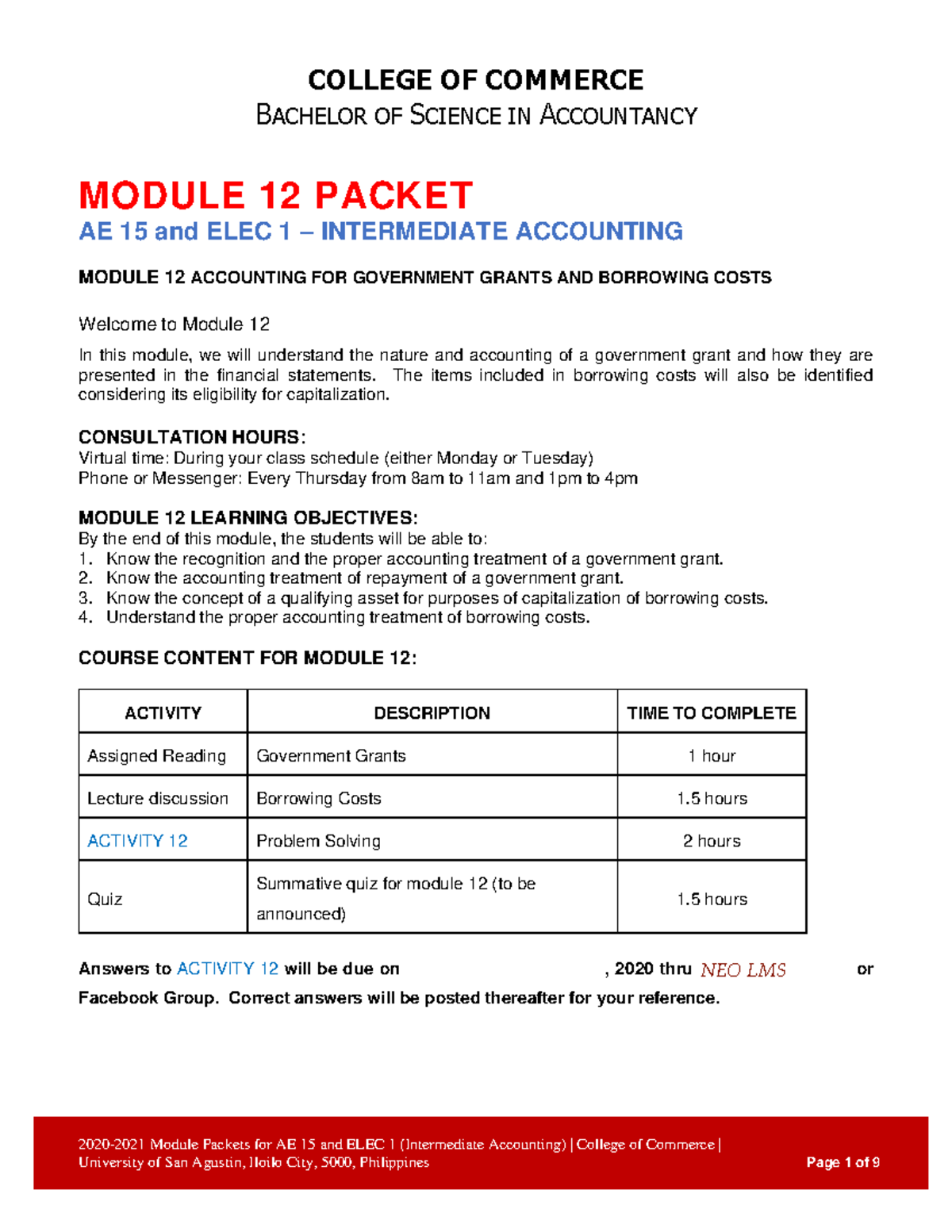Elec 1 Module 12 - BACHELOR OF SCIENCE IN ACCOUNTANCY 2020 - 2021 Module Packets for AE 15 and ...