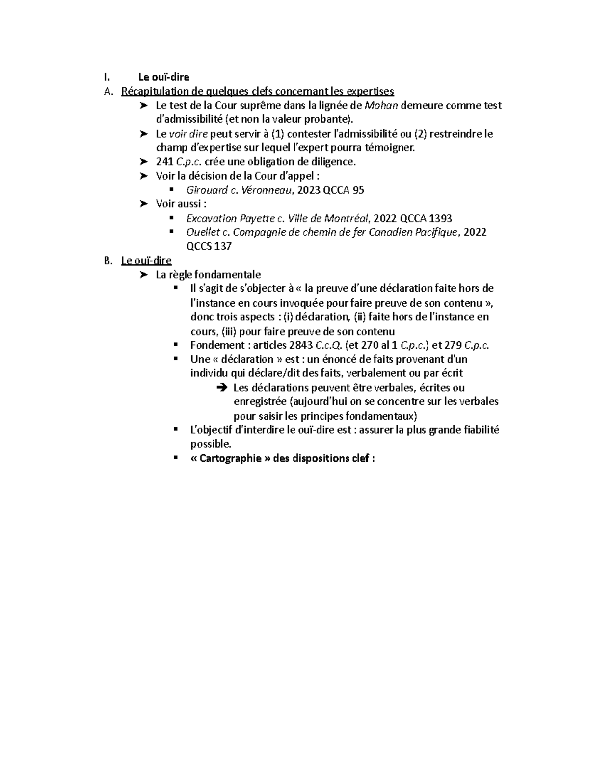 Le ouï-dire - Le oui-dire - I. Le ouï-dire A. Récapitulation de ...