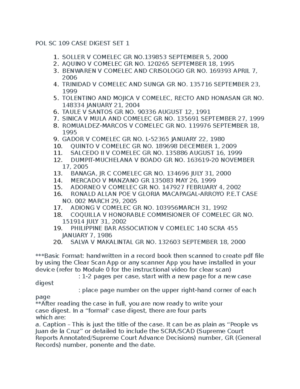 POL SC 109 CASE Digest SET 1 - POL SC 109 CASE DIGEST SET 1 1. SOLLER V ...