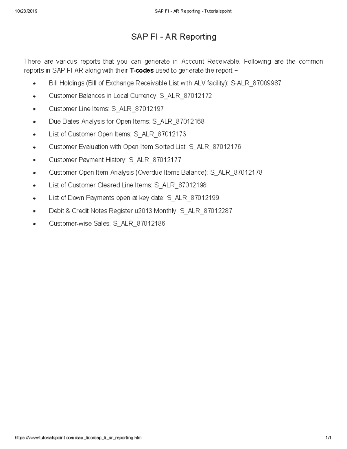 1 SAP FI - AR Reporting - Tutorialspoint - Following are the ...